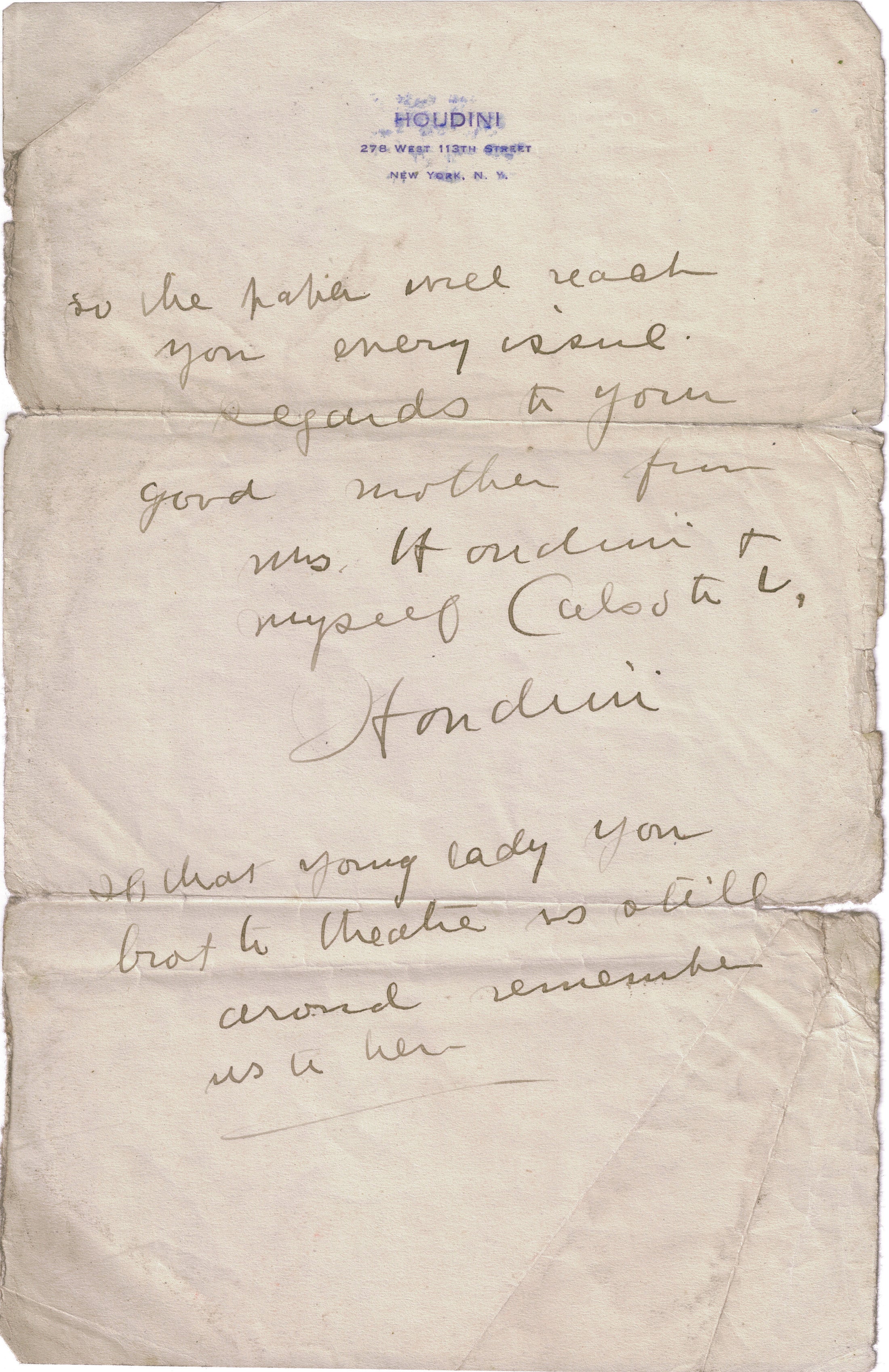 Harry Houdini Handwritten Word Cut from a Autograph Letter Signed Beck ...
